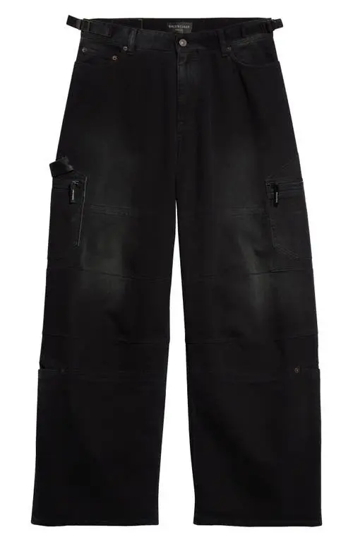 Balenciaga Baggy Denim Cargo Pants In Sunbleached Black - 40% Off